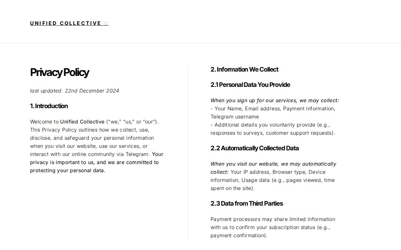 Unified Collective - Privacy Policy